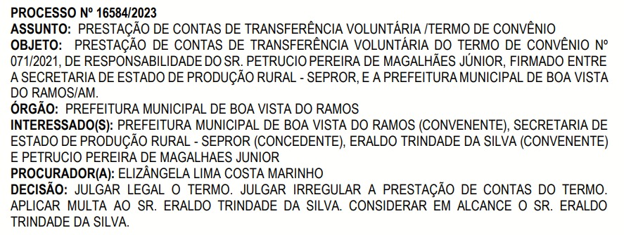 Ex-prefeito de Boa Vista do Ramos, Eraldo CB, é multado após prestação ...