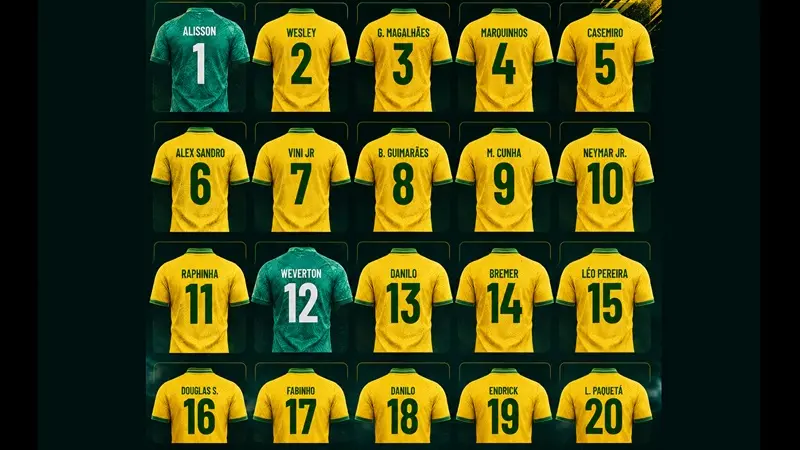 Seleção Brasileira define números das camisas para a Copa do Mundo de 2026