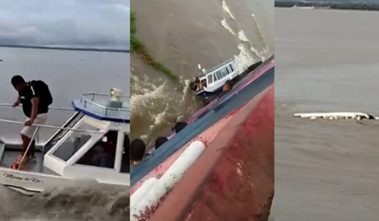 Lancha afunda após colisão com balsa em movimento no Rio Amazonas